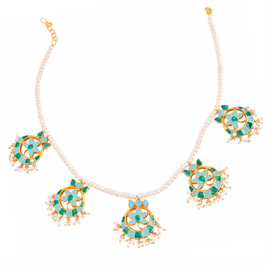 Phiroza Enamel Pearl Firangi Pani Necklace– mrinalinichandra